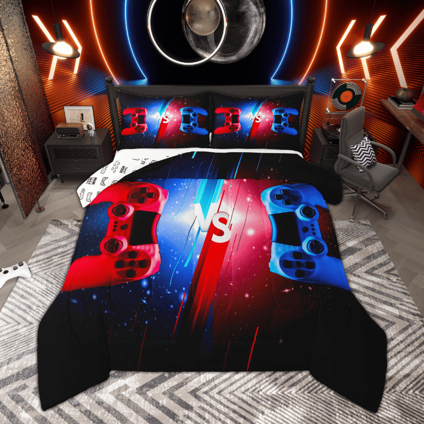 Manfei Red Blue Game Controller Bedding Comforter Set, Teens Gamer ...