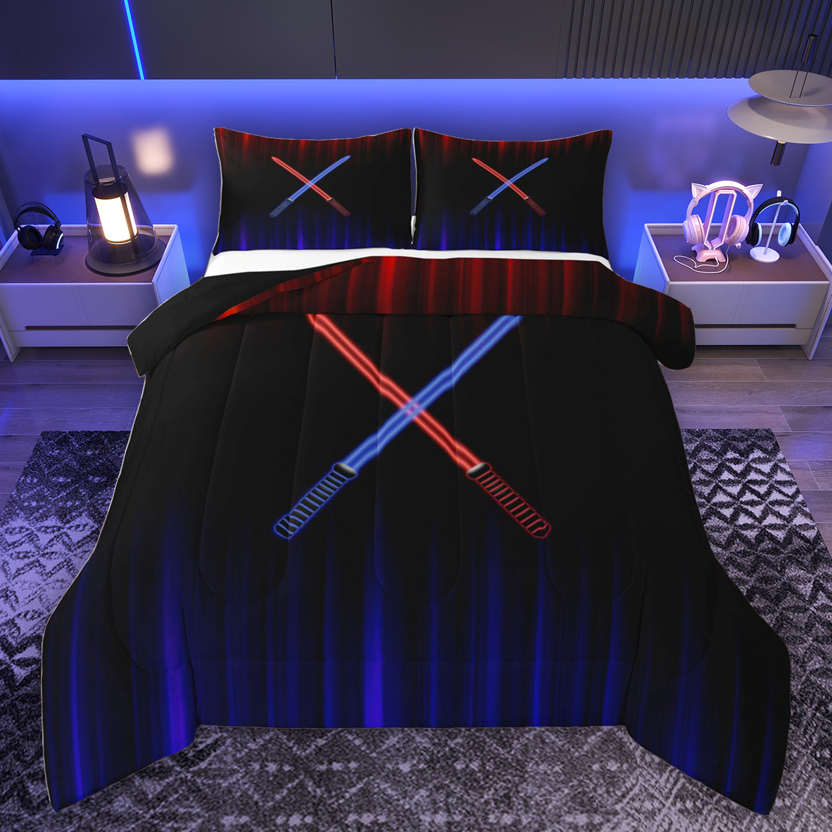 Manfei Red Blue Gradient Light Full Size Comforter Sets,Video Games ...