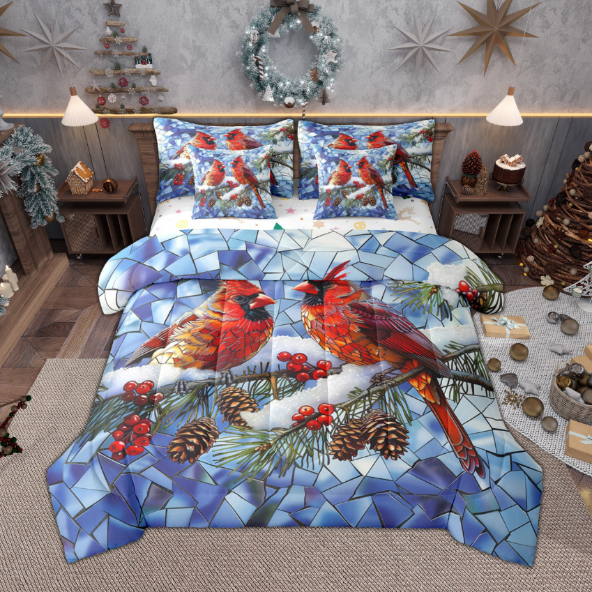 Manfei Red Cardinal Bird Twin Bedding Sets 7 Pieces for Kids, Winter ...
