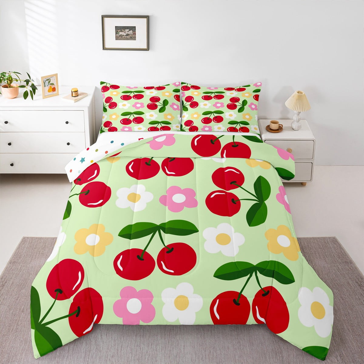 Manfei Red Cherry 2pcs Bedding Comforter Set,Floral Fruit Twin ...