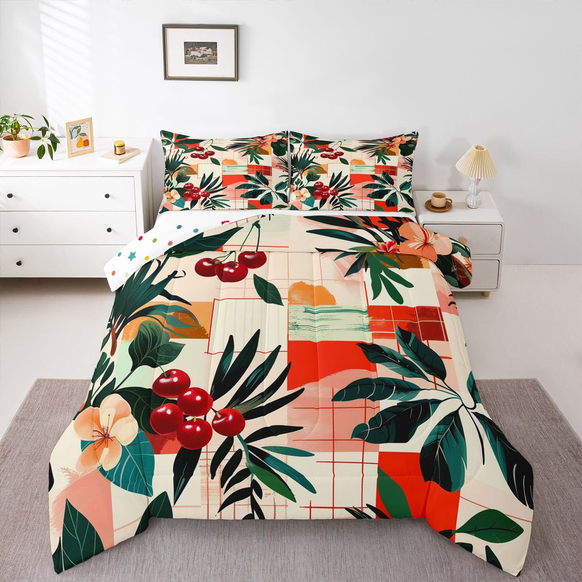 Manfei Red Cherry 3 Pieces Queen Comforter Set for Kids Children ...