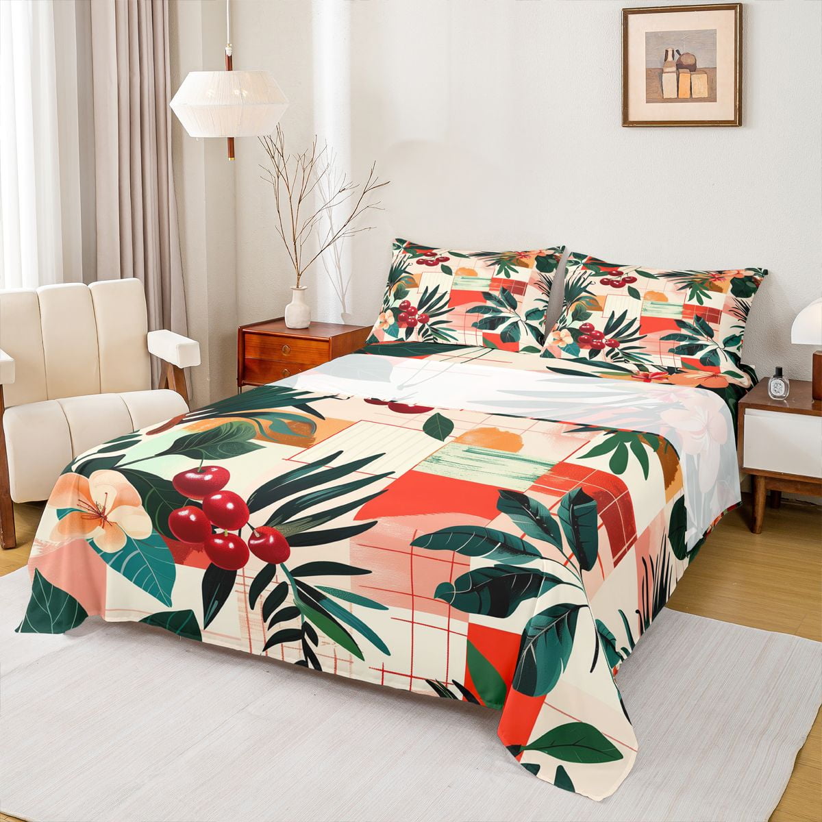 Manfei Red Cherry 4 Pieces Queen Sheet Sets for Kids Children,Tropical ...