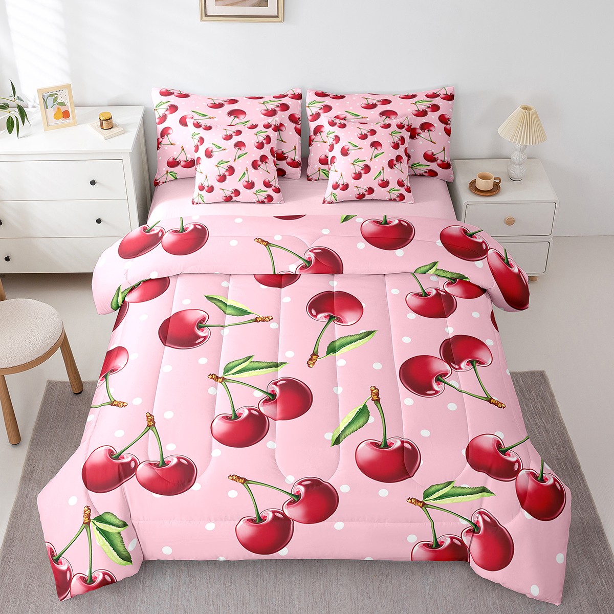Manfei Red Cherry 7pcs Bedding Comforter Set,Tropical Fruit Queen ...