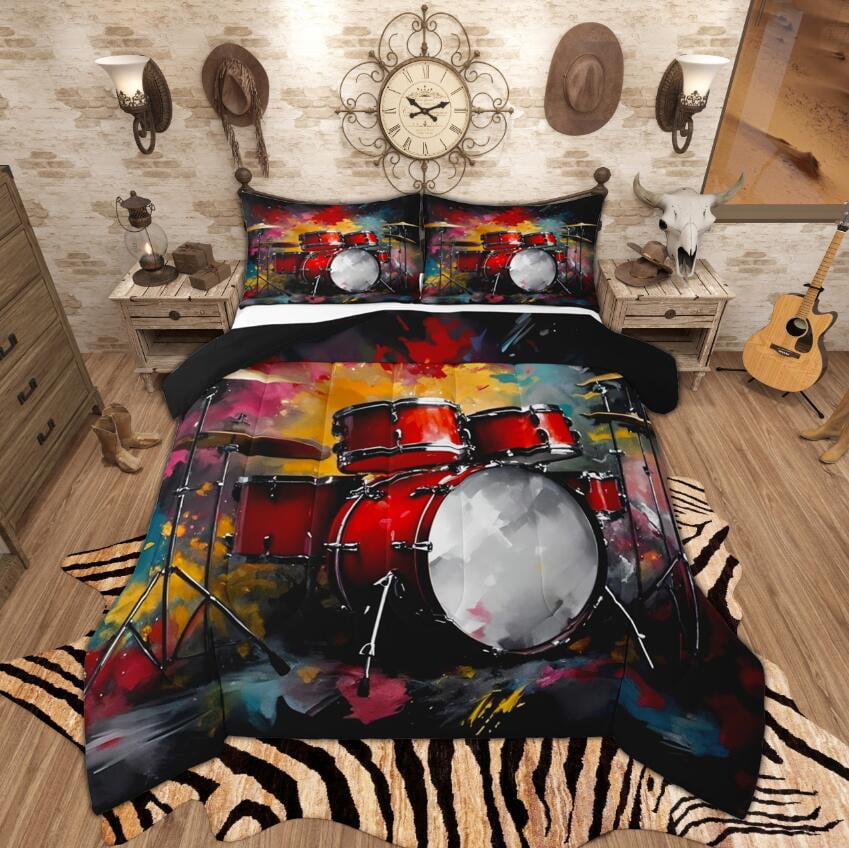 Manfei Red Drumset Bedding Comforter Set, Rock Music Twin Comforter ...