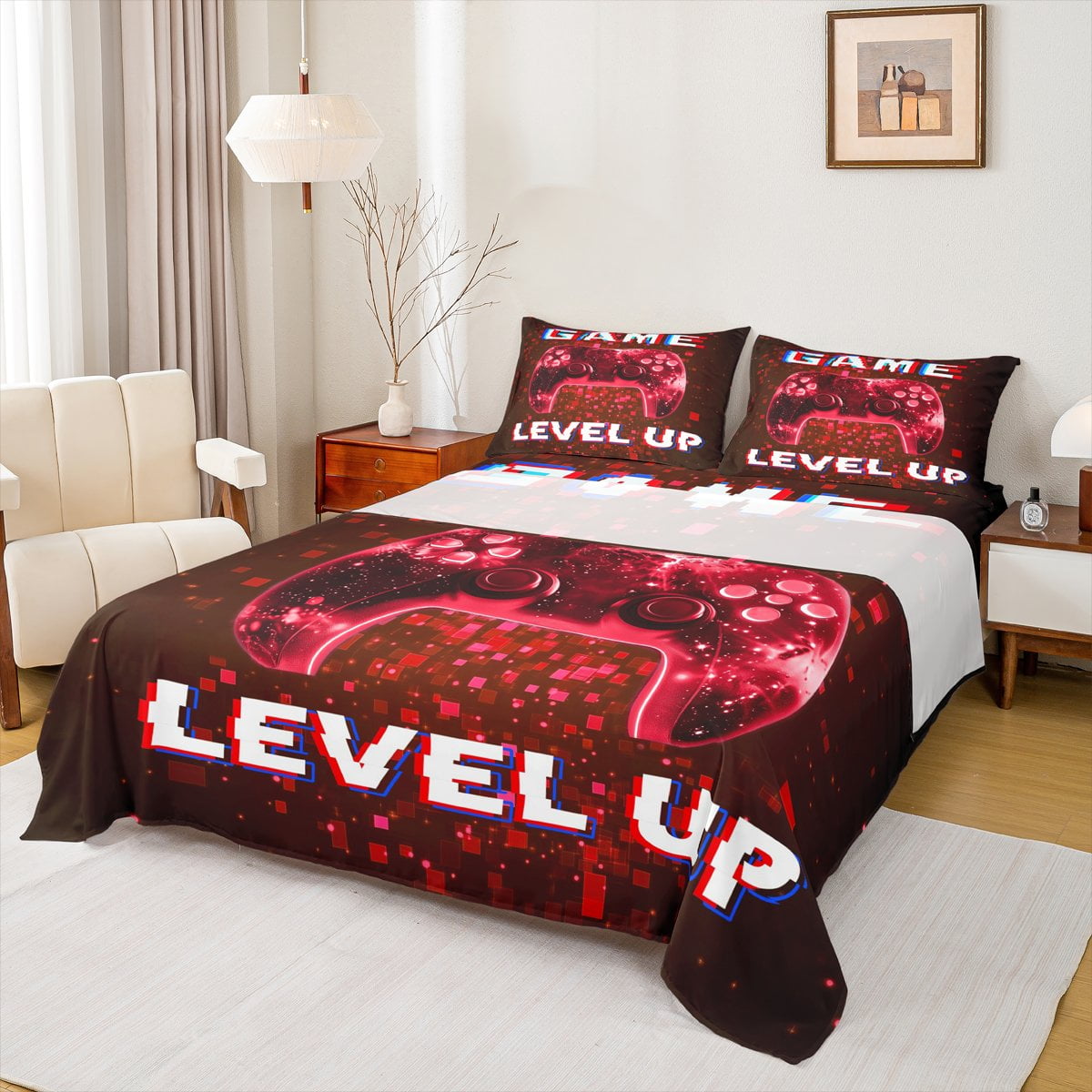 Manfei Red Game Console Bed Sheets for Kids, Modern Video Game King ...