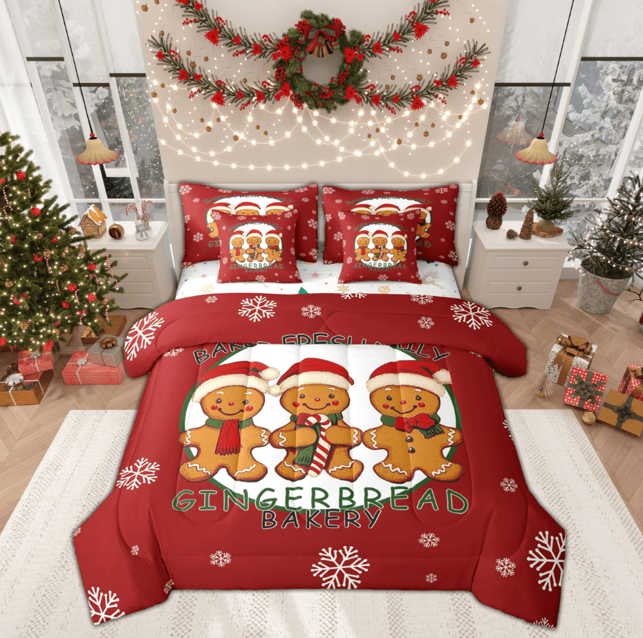 Manfei Red Gingerbread Man Bedding Comforter Set 7 Pieces for Child ...