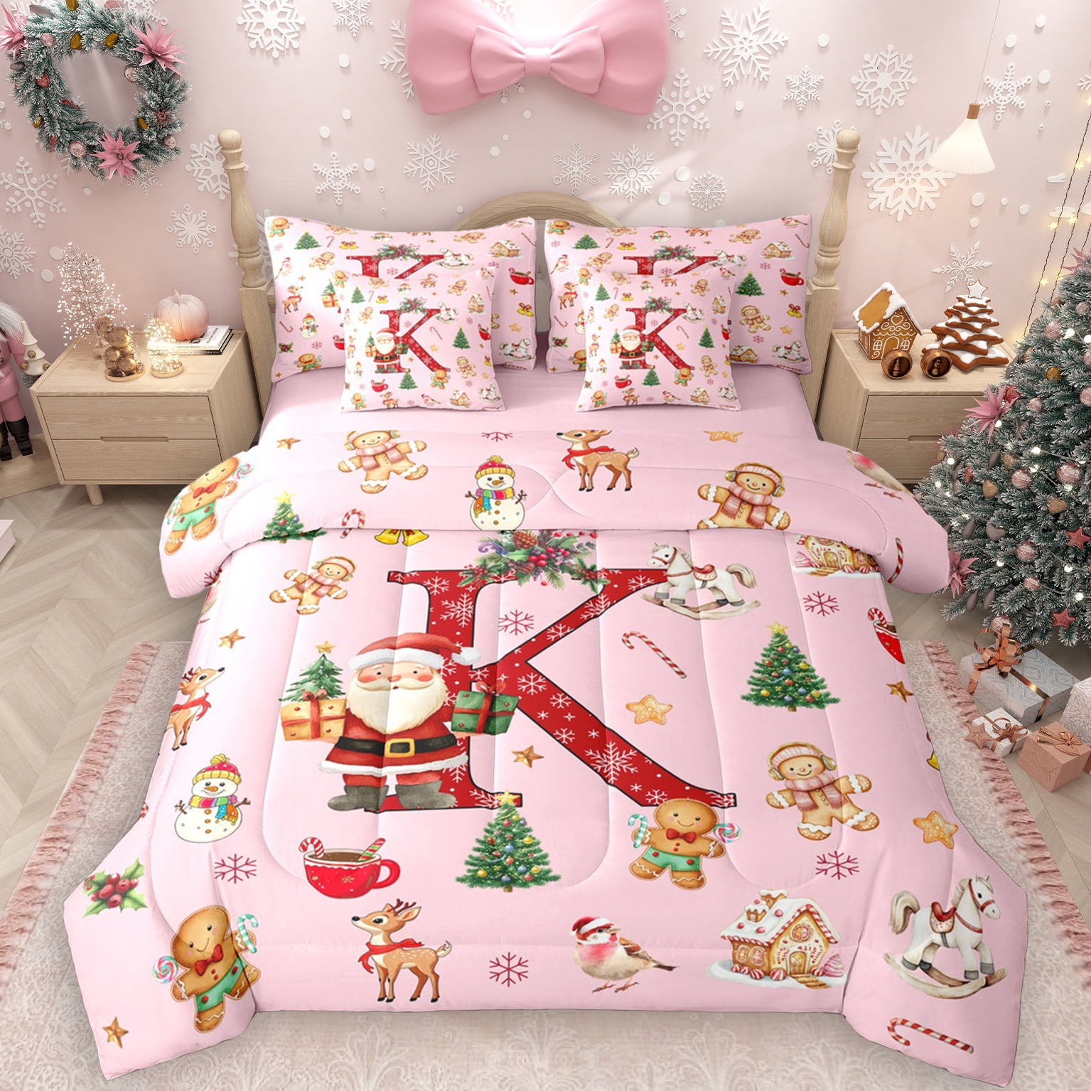 Manfei Red Initial K Letter 7 Pieces Bedding Comforter Set, Kawaii ...