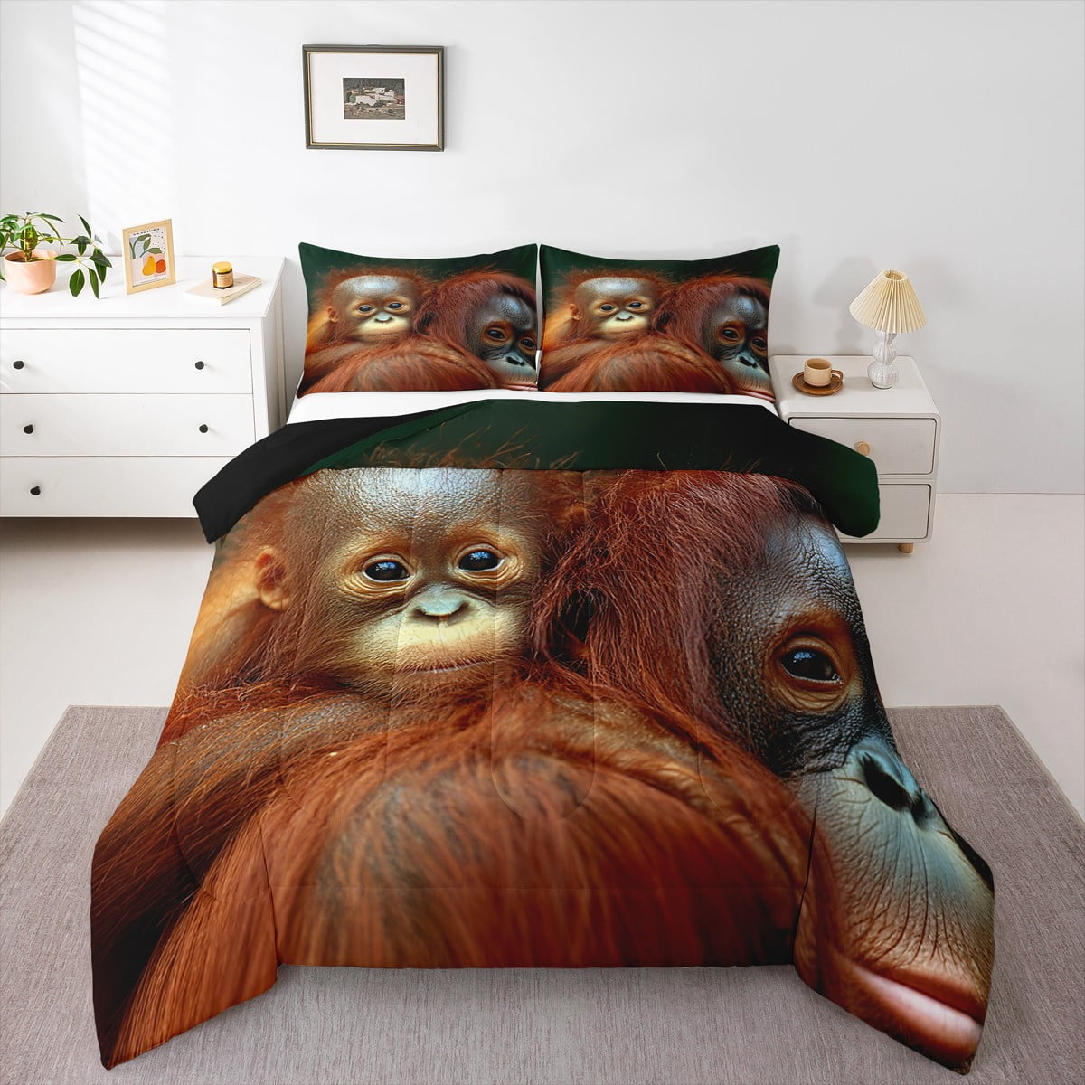 Manfei Red Orangutan Full Size Comforter Sets,Wild Animal Bedding ...