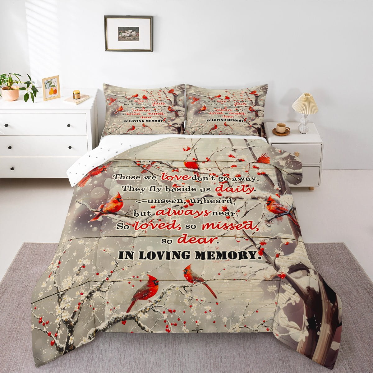 Manfei Red Sparrows 3 Pieces Queen Comforter Set,Rustic Cabin Ultra ...