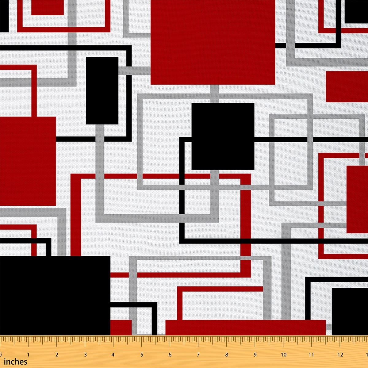 Manfei Red Square Rectangle Sewing & Crafting Fabric (2 Yards), Black ...