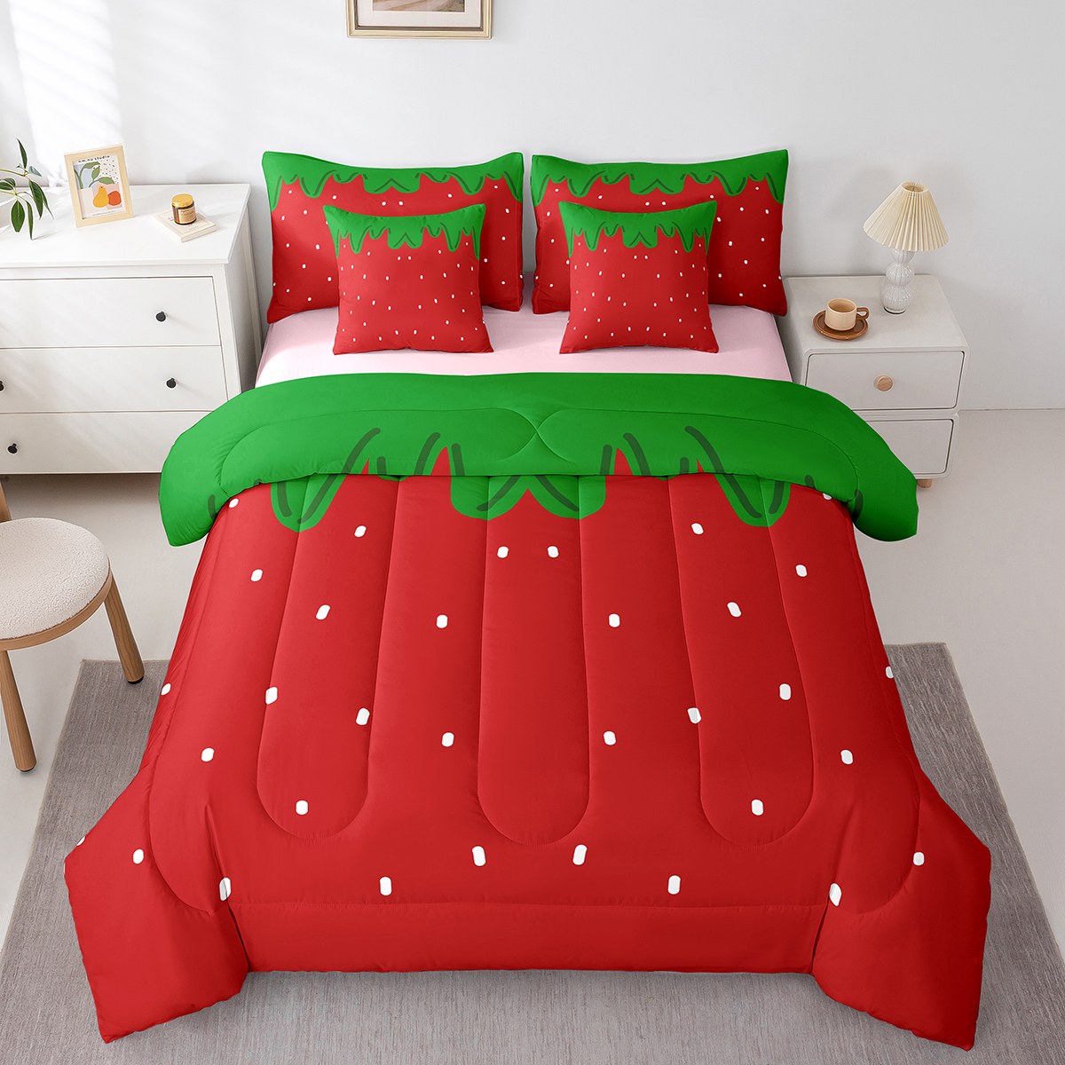Manfei Red Strawberry 7pcs Bedding Comforter Set,Dreamy Princess Queen ...