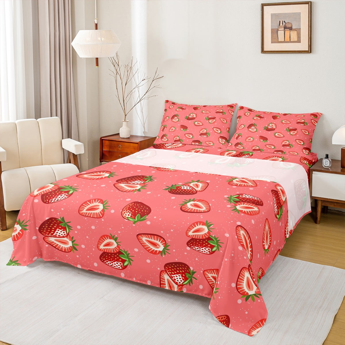 Feelyou Red Strawberry Bed Sheets, Cartoon Fresh Fruit King Sheets ...