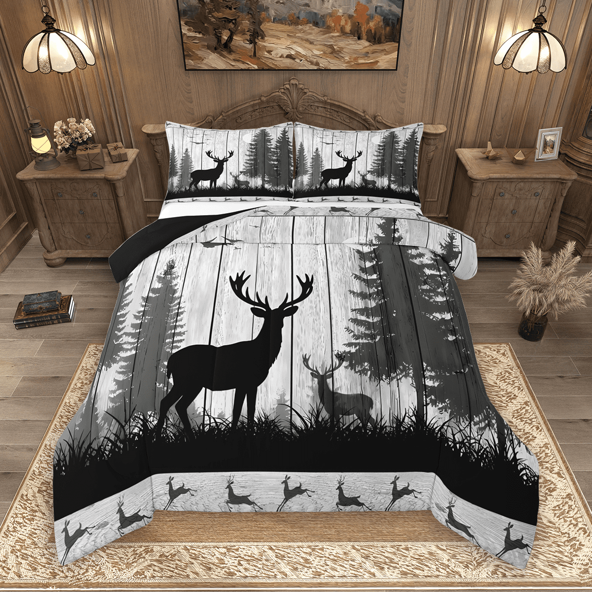 Manfei Reindeer Silhouette Full Size Comforter Sets 3-Piece, Jungle ...