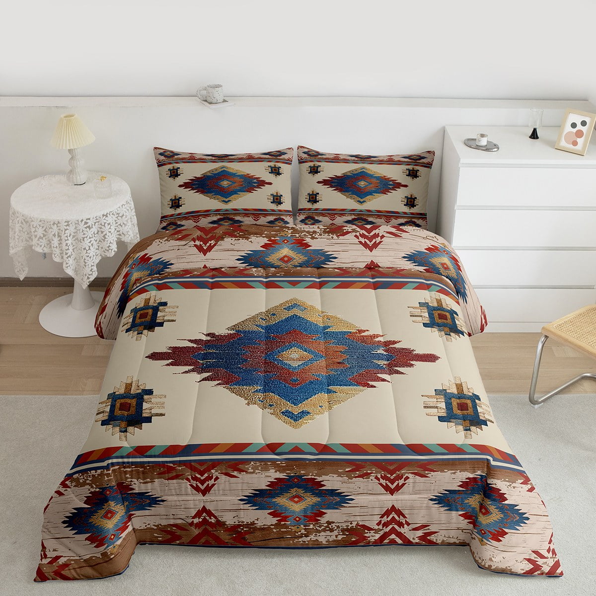 Manfei Retro Aztec Geometry Queen Comforter Set,Boho Bohemain Theme ...