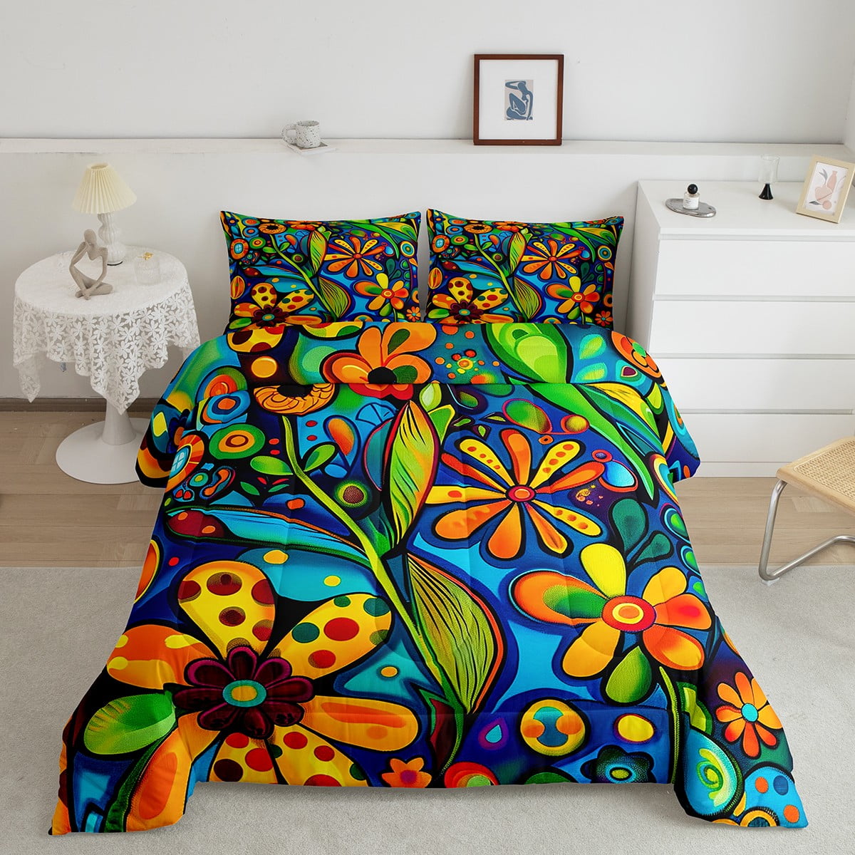 Manfei Retro Boho Flower Bedding Twin Comforter Set,Colorful Floral ...