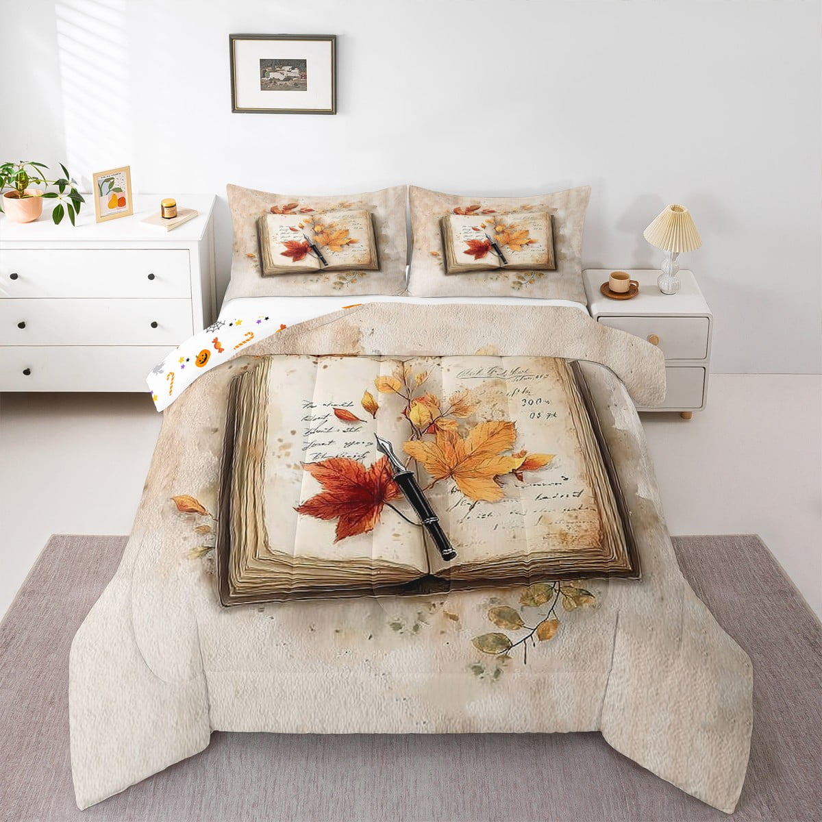 Manfei Retro Book Pen Queen Comforter Set,Rustic Farmhouse Cabin ...