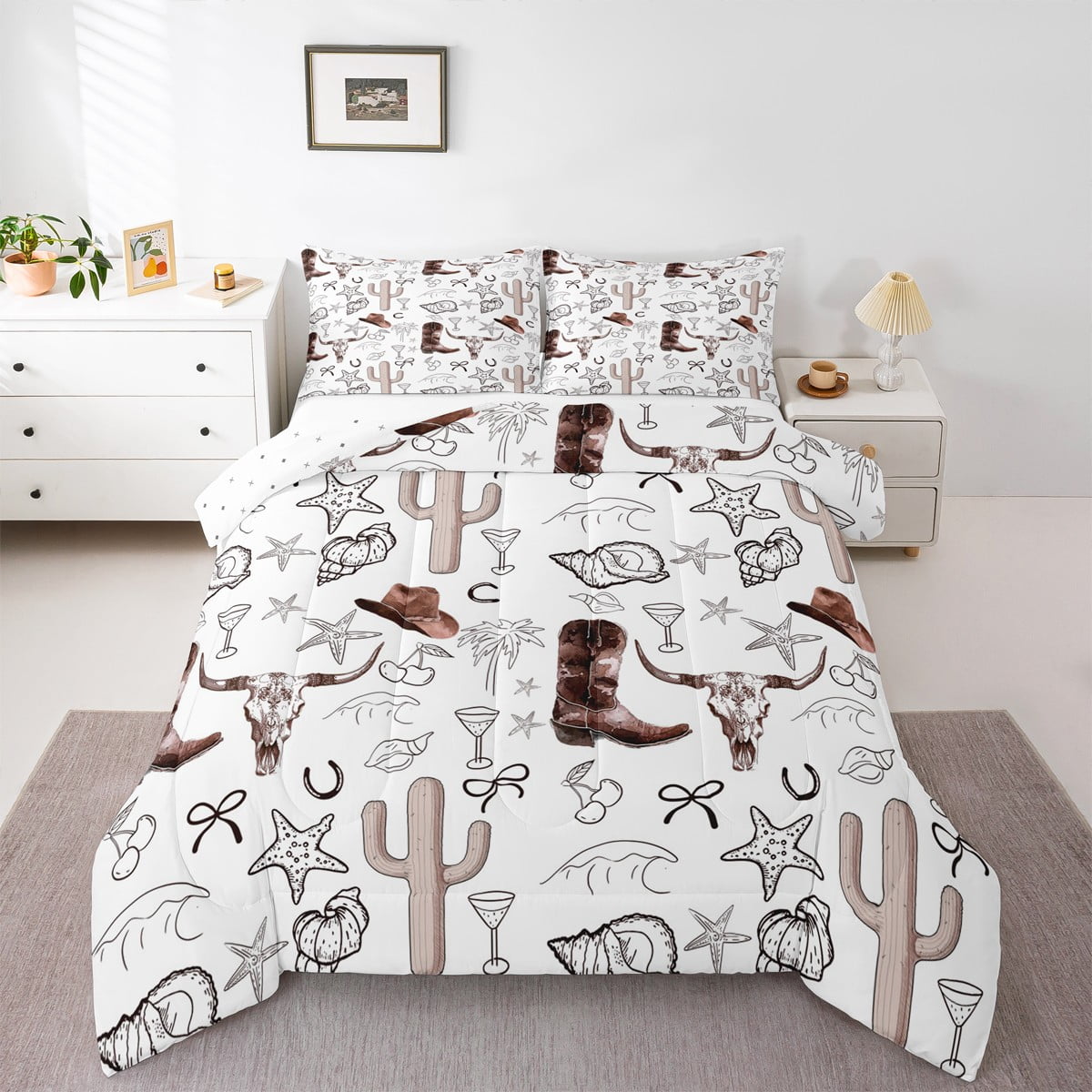 Manfei Retro Bull Skull King Size Comforter Sets,Brown Cowgirl Boots ...