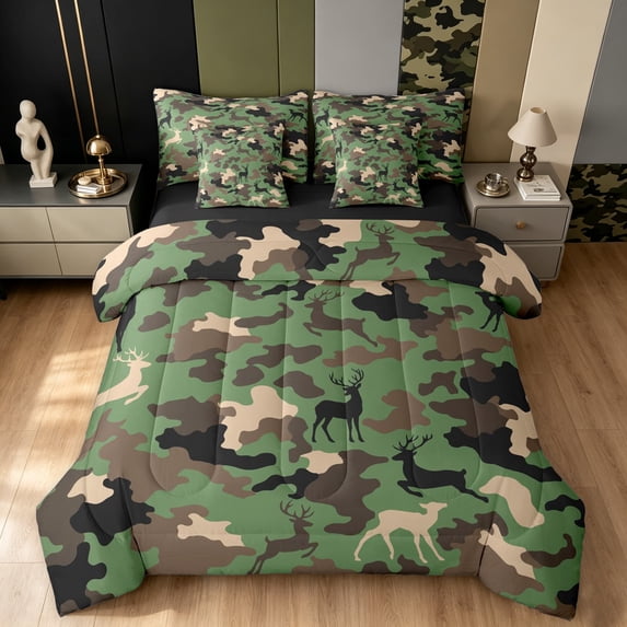 Manfei Retro Camouflage Deer Twin Bedding, Rustic Lake House Bedding ...