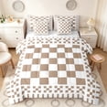 Manfei Retro Checkerboard Full Size Bedding Sets, Brown White Plaid ...