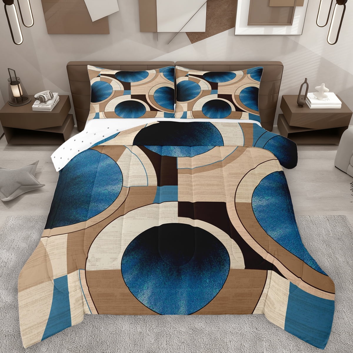 Manfei Retro Circle Pattern Queen Comforter Set,Modern Abstract ...