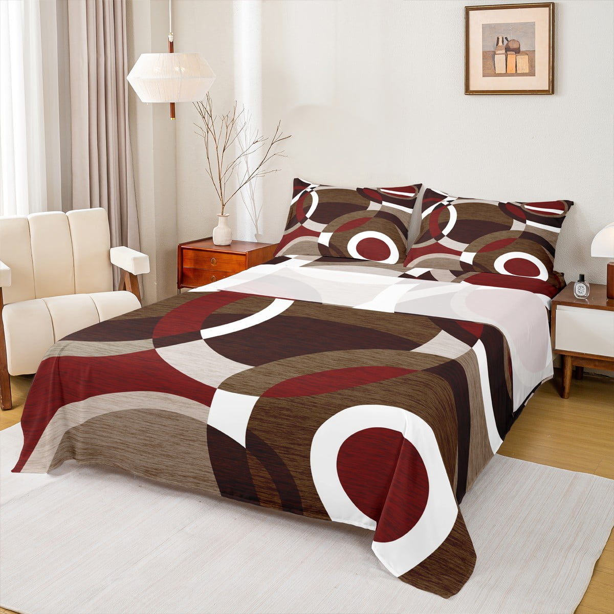 Manfei Retro Circle Pattern Queen Sheet Sets,Modern Abstract Geometric ...