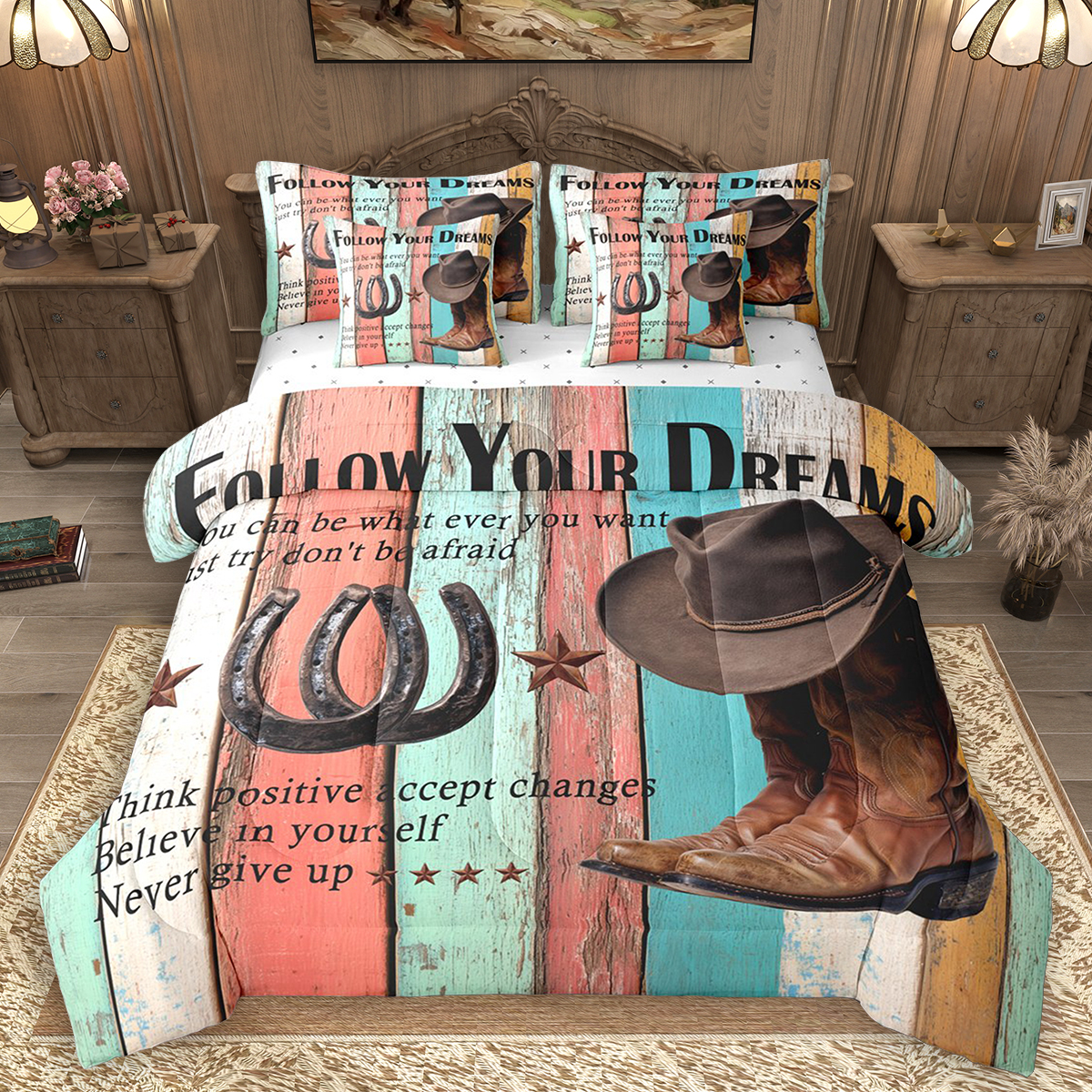 Manfei Retro Cowboy Bedding Comforter Set 7 Pieces, Hat Boots ...