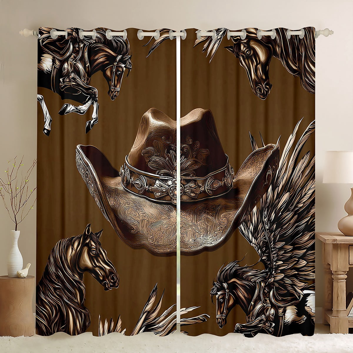 Manfei Retro Cowboy Hat Curtains Pack of 2 (42x84 Each), Farm Horse ...