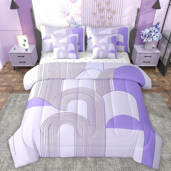 Manfei Retro Geometric Line 7 Pieces Bedding Comforter Set,Modern ...
