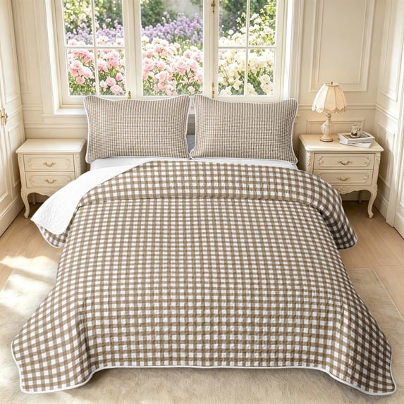 Manfei Retro Grid Quilt King,Rustic Forest King Coverlet Set,Brown ...