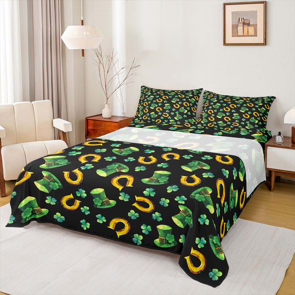 Manfei Retro Horseshoe Full Size Sheets,St.Patrick Day Bed Sheets,Four ...