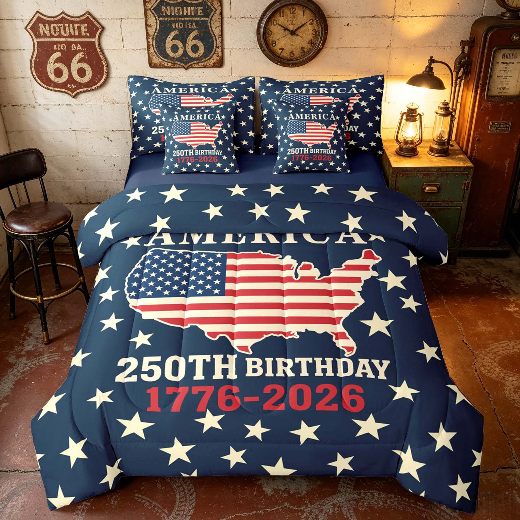 Manfei Retro Map Stars Full Size Bedding Sets, America 250th Birthday ...