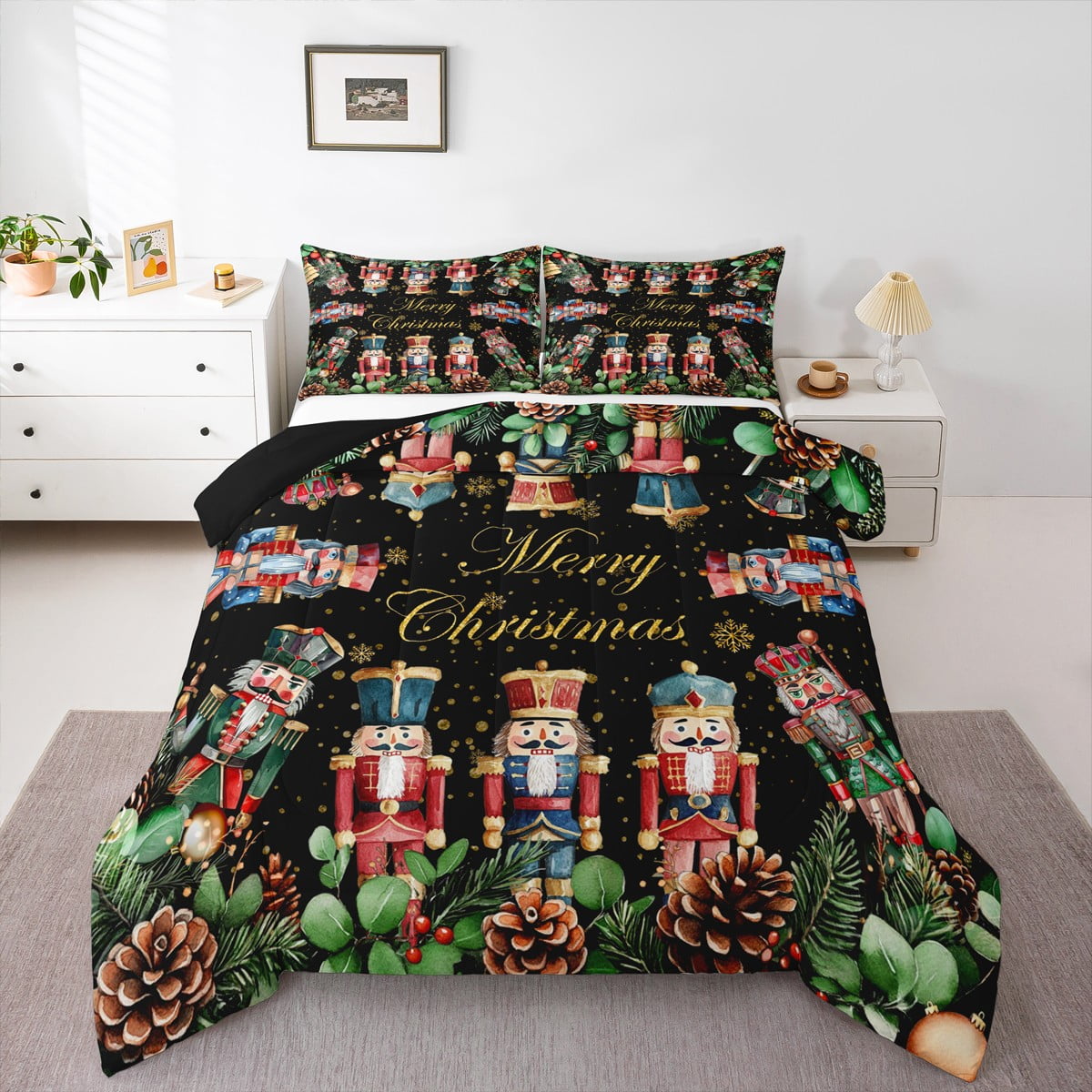 Manfei Retro Nutcracker Soldier King Size Comforter Sets，Merry ...