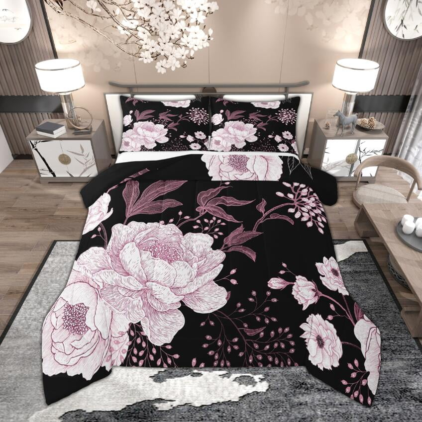 Manfei Retro Peony Bedding Comforter Set for Women Girls, Vintage ...