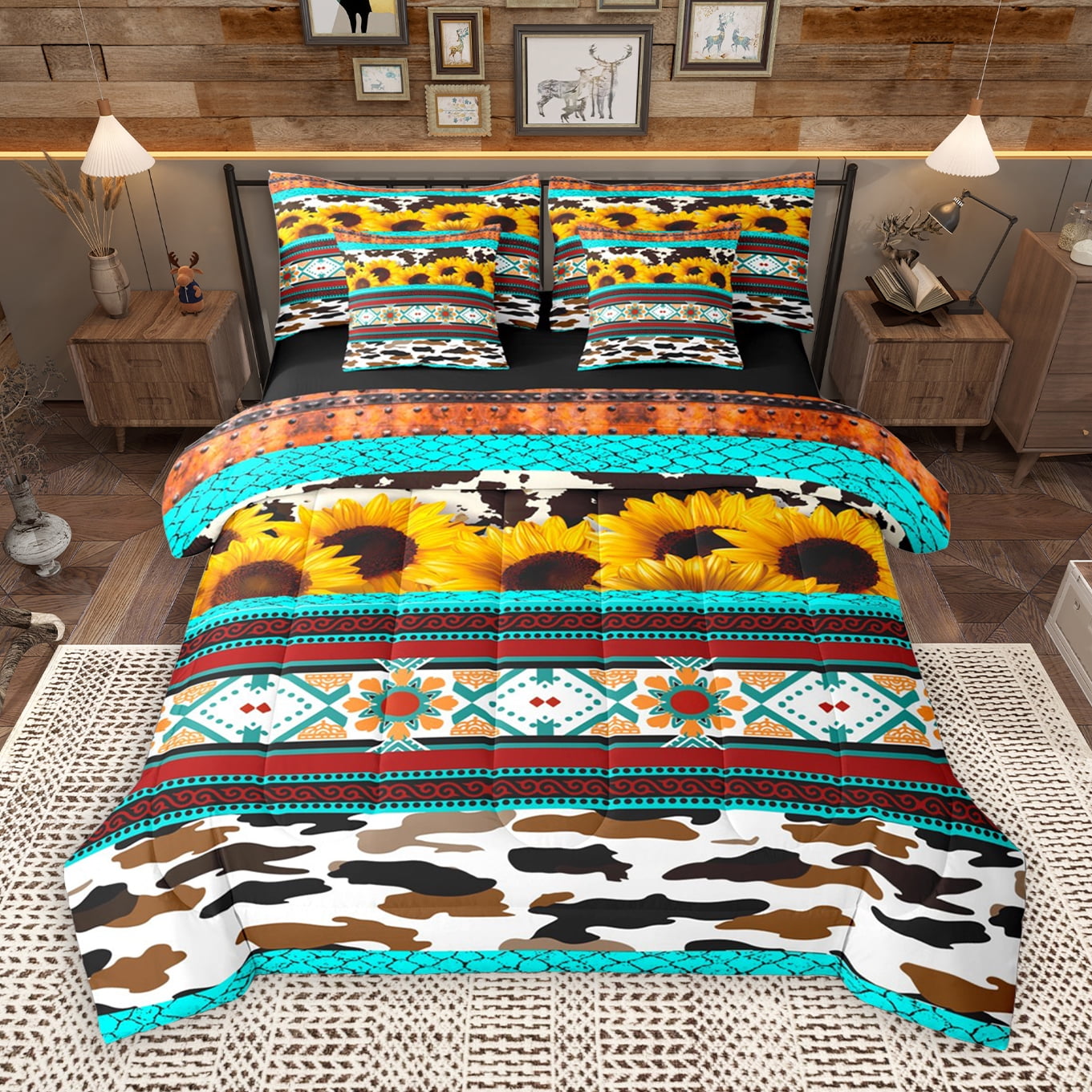 Manfei Retro Rustic Aztec 7pcs Bedding Comforter Set,Farm Cattle Hide ...