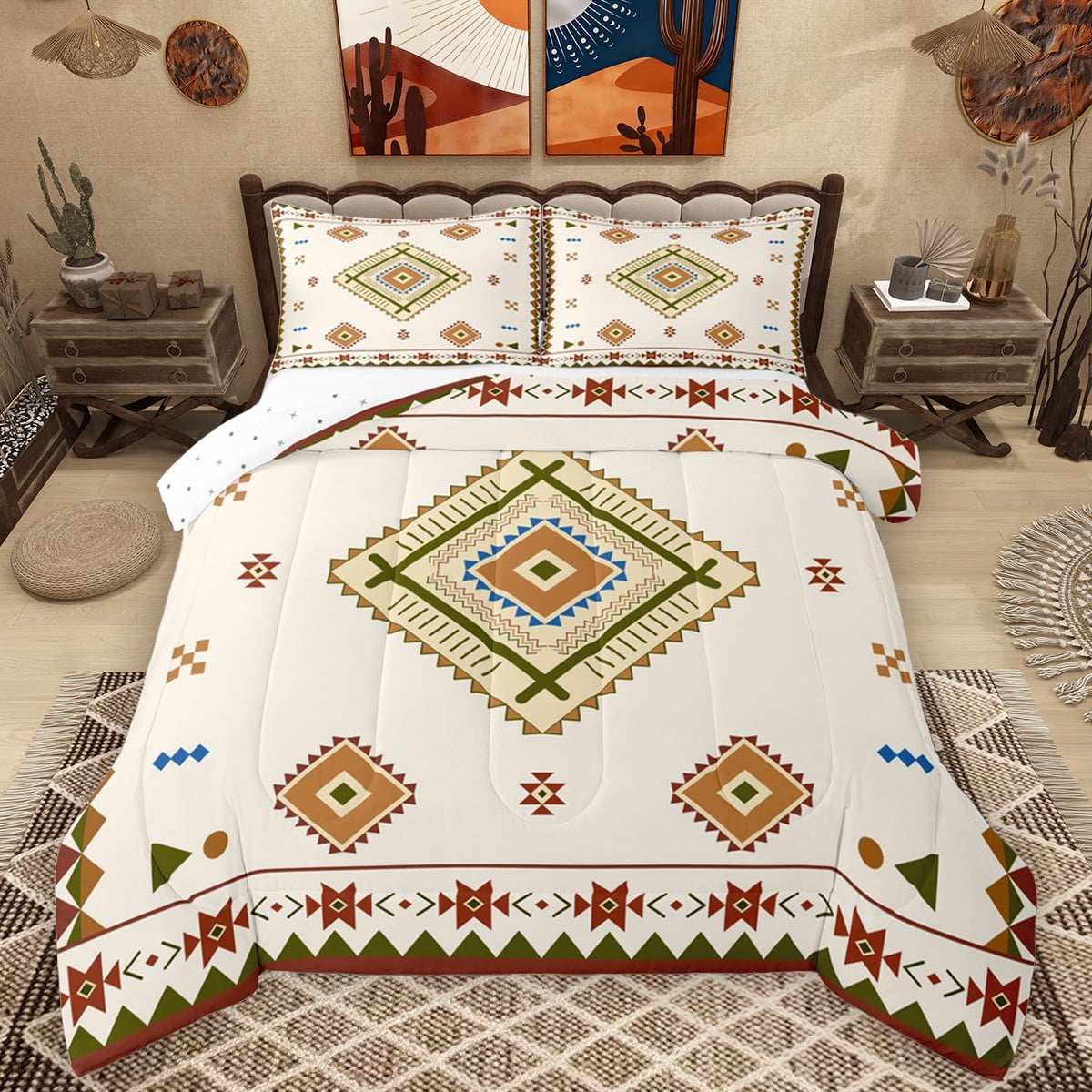 Manfei Retro Rustic Aztec Bedding Comforter Set,Vinatge Geometric ...