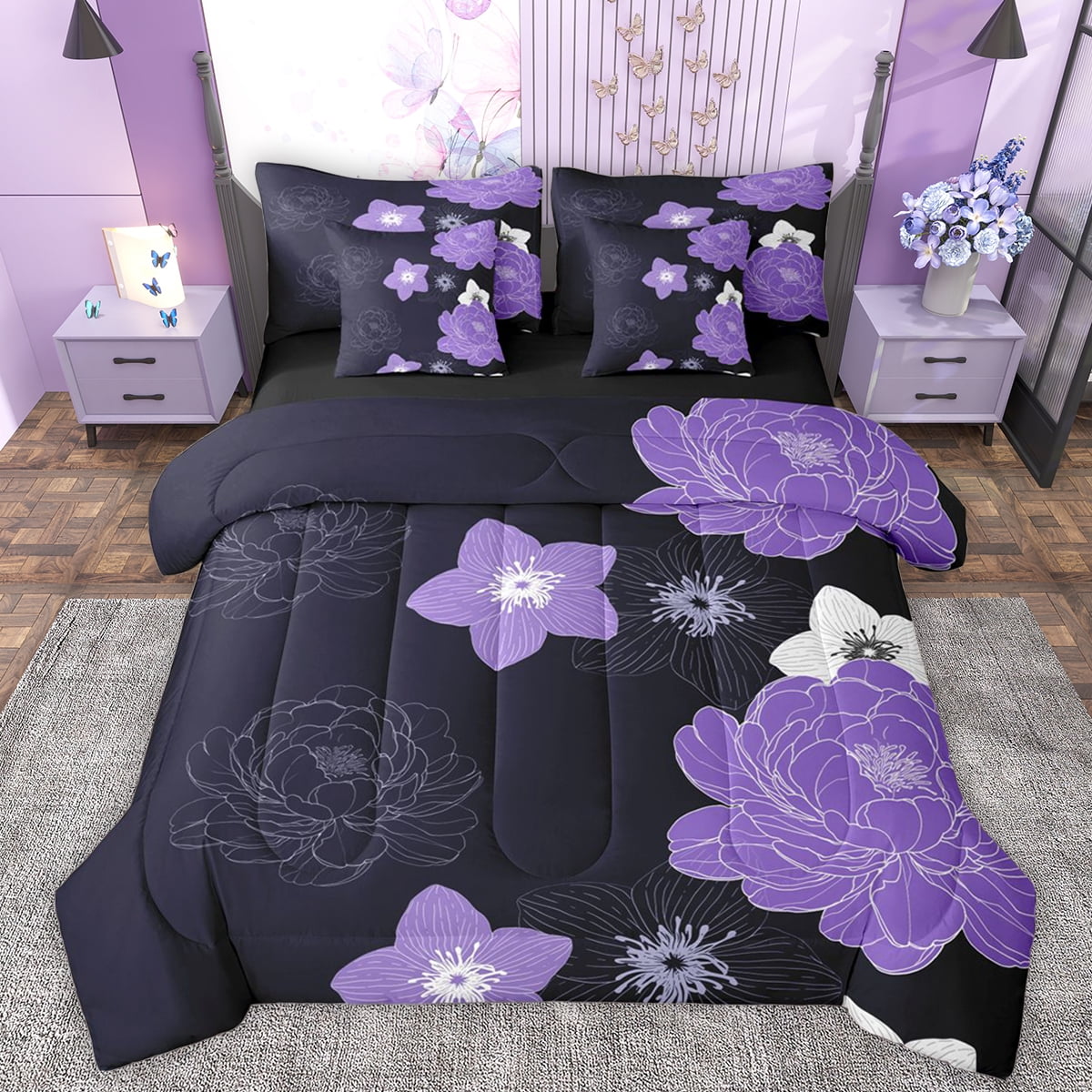 Manfei Retro Rustic Flowers 7 Pieces Bedding Comforter Set,Vinatge ...