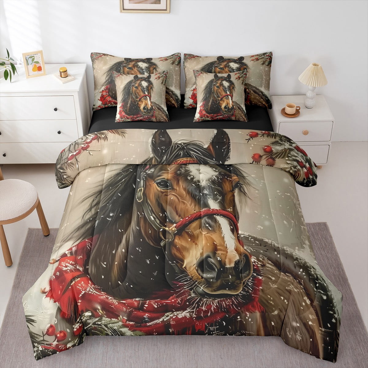 Manfei Retro Rustic Horse 7-Piece Bedding Comforter Set,Farm Animal ...