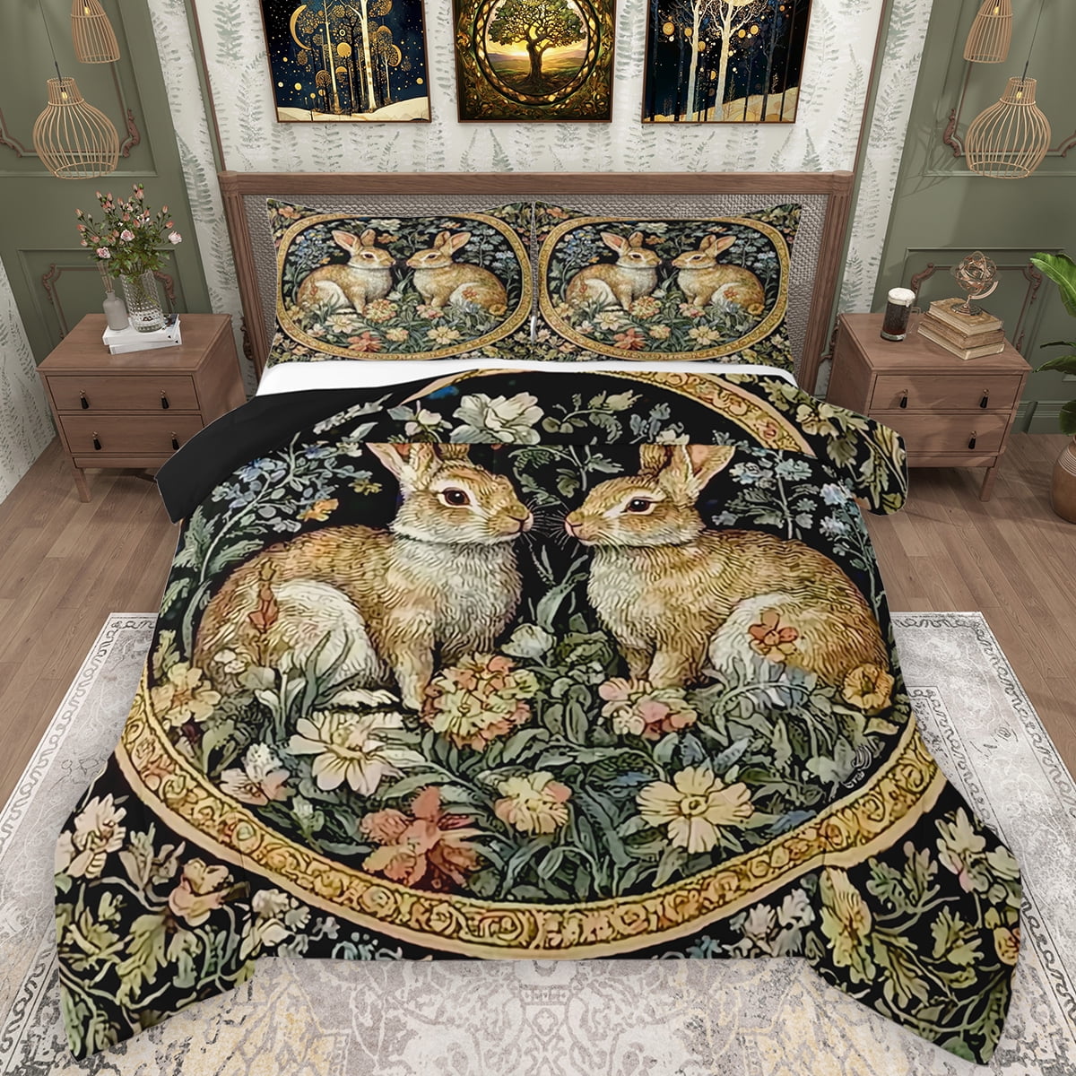 Manfei Retro Rustic Rabbit Queen Comforter Set,Vintage Countryside ...