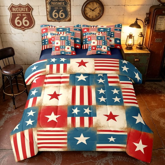 Manfei Retro Star Block Full Size Bedding Sets, US Flag Stripes Full ...