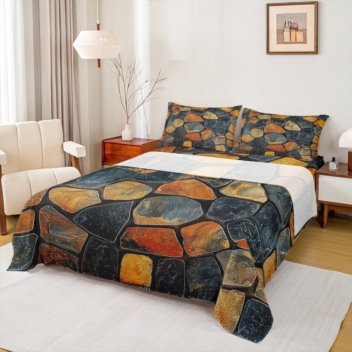 Manfei Retro Stone Bed Sheets,Vintage Aesthetic Desgin King Sheets ...