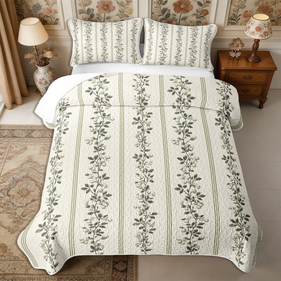 Manfei Retro Stripes Blossom Bed Spread Queen 3pcs,Rustic Flowers Queen ...
