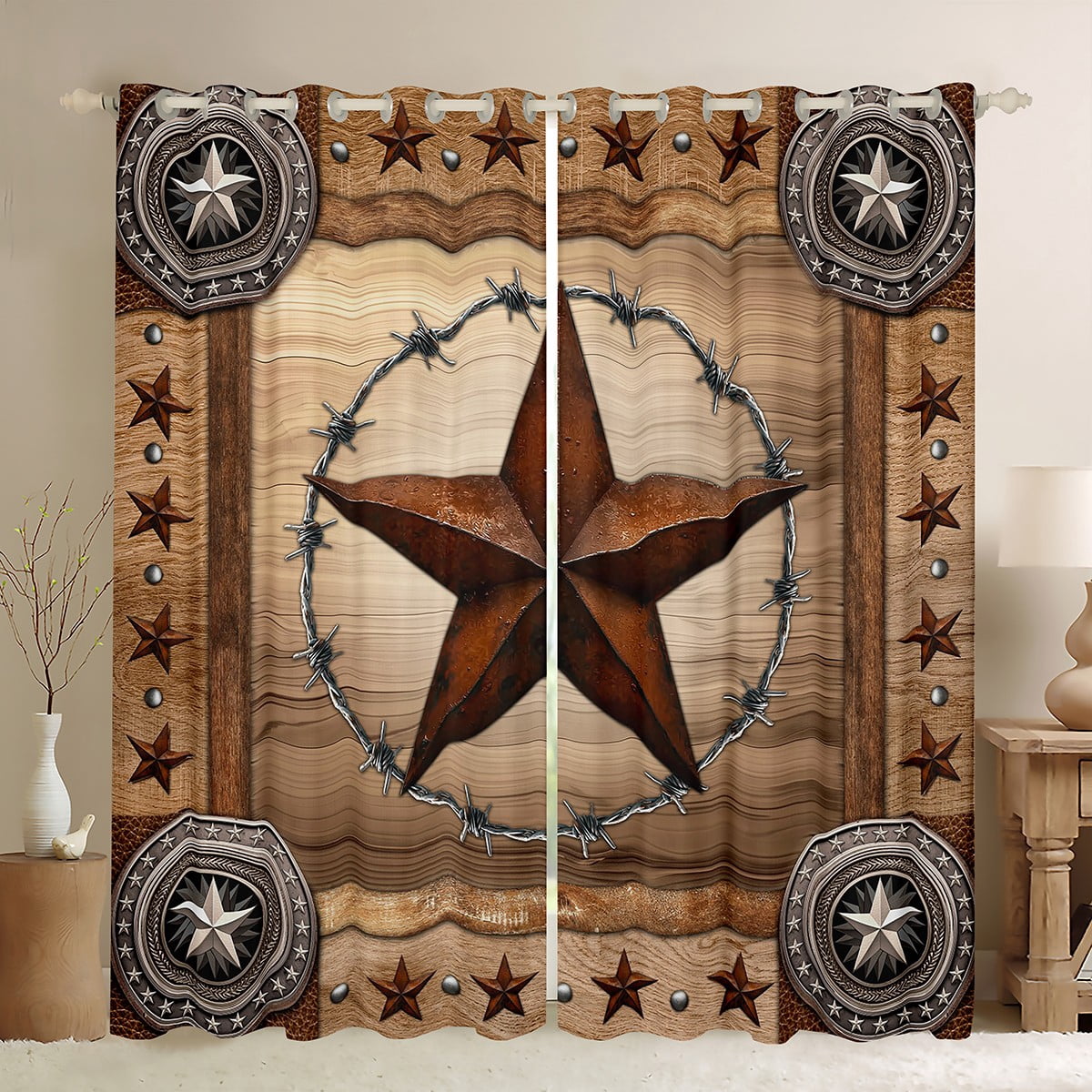 Manfei Retro Texas Stars Blackout Curtains Set of 2 (52x84 Each),Rustic ...