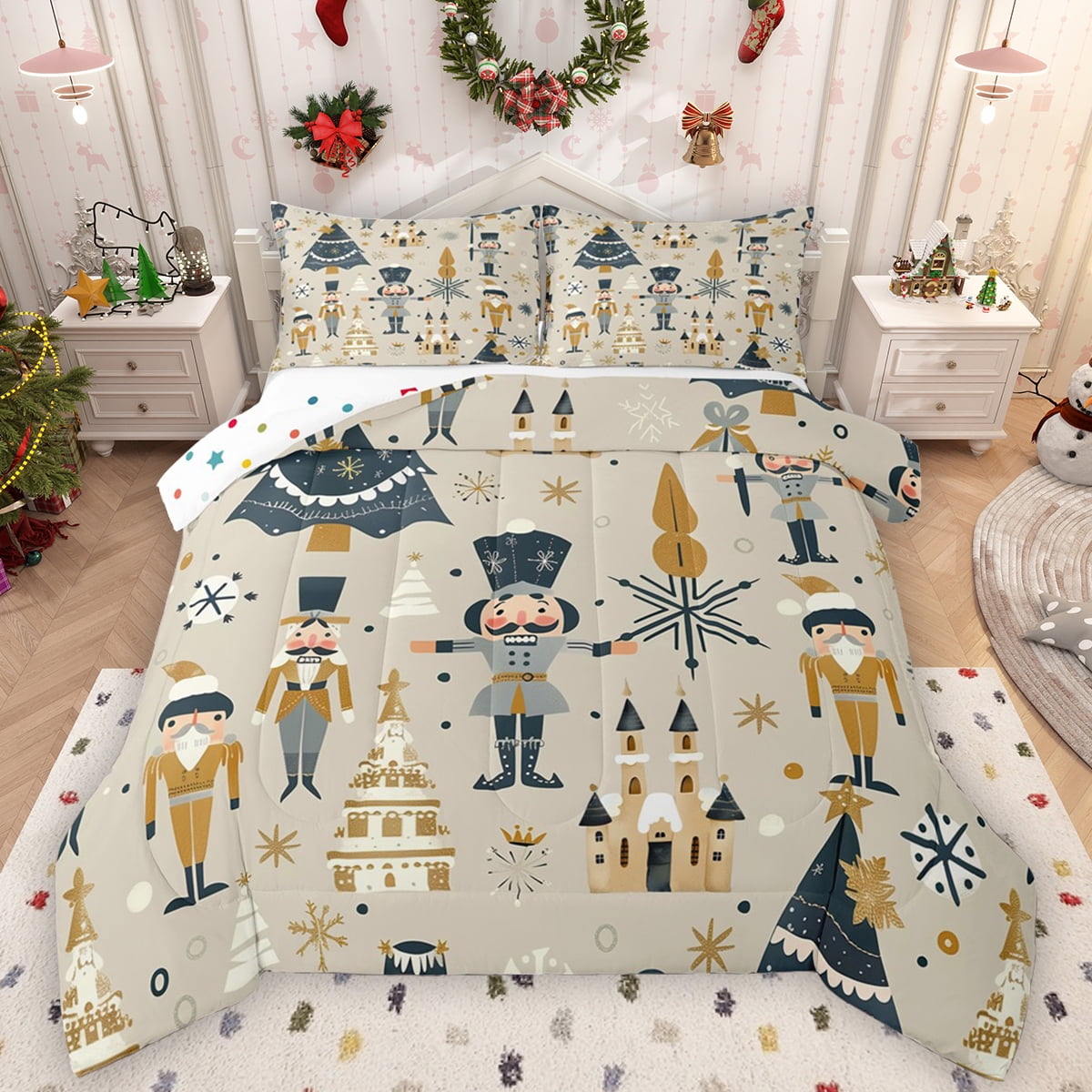 Manfei Retro Xmas Nutcracker Full Size Comforter Sets,Gold Castle ...