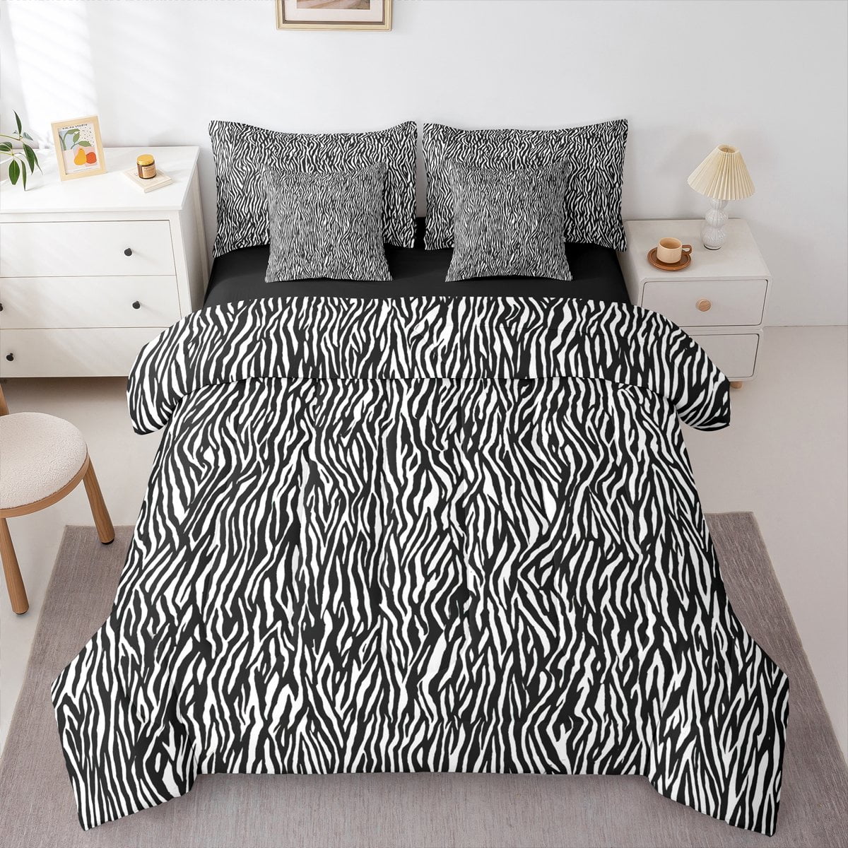 Manfei Retro Zebra Print Bedding Comforter Set 7-Piece,Vintage Farmhouse Striped King Bedding ...