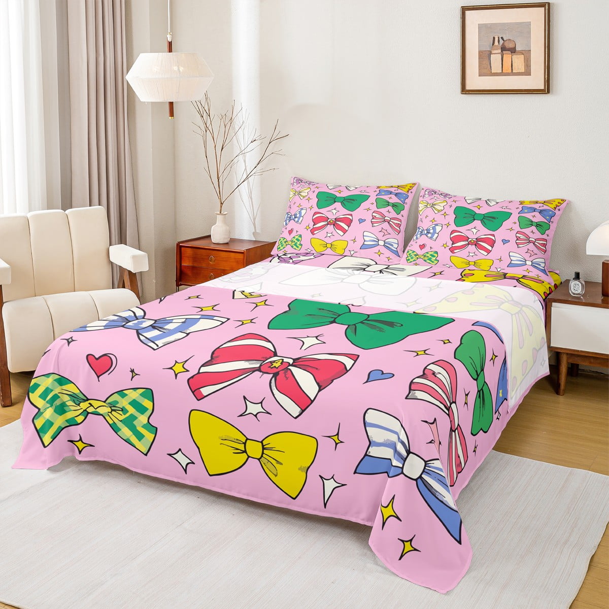 Manfei Ribbon Bow Knot Full Size Sheets,Princess Bowtie Bed Sheets ...