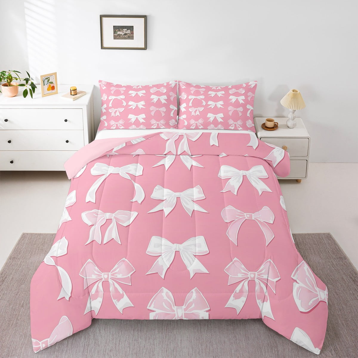 Manfei Ribbon Bow Knot Queen Comforter Set,Princess Bowtie Bedding Sets ...