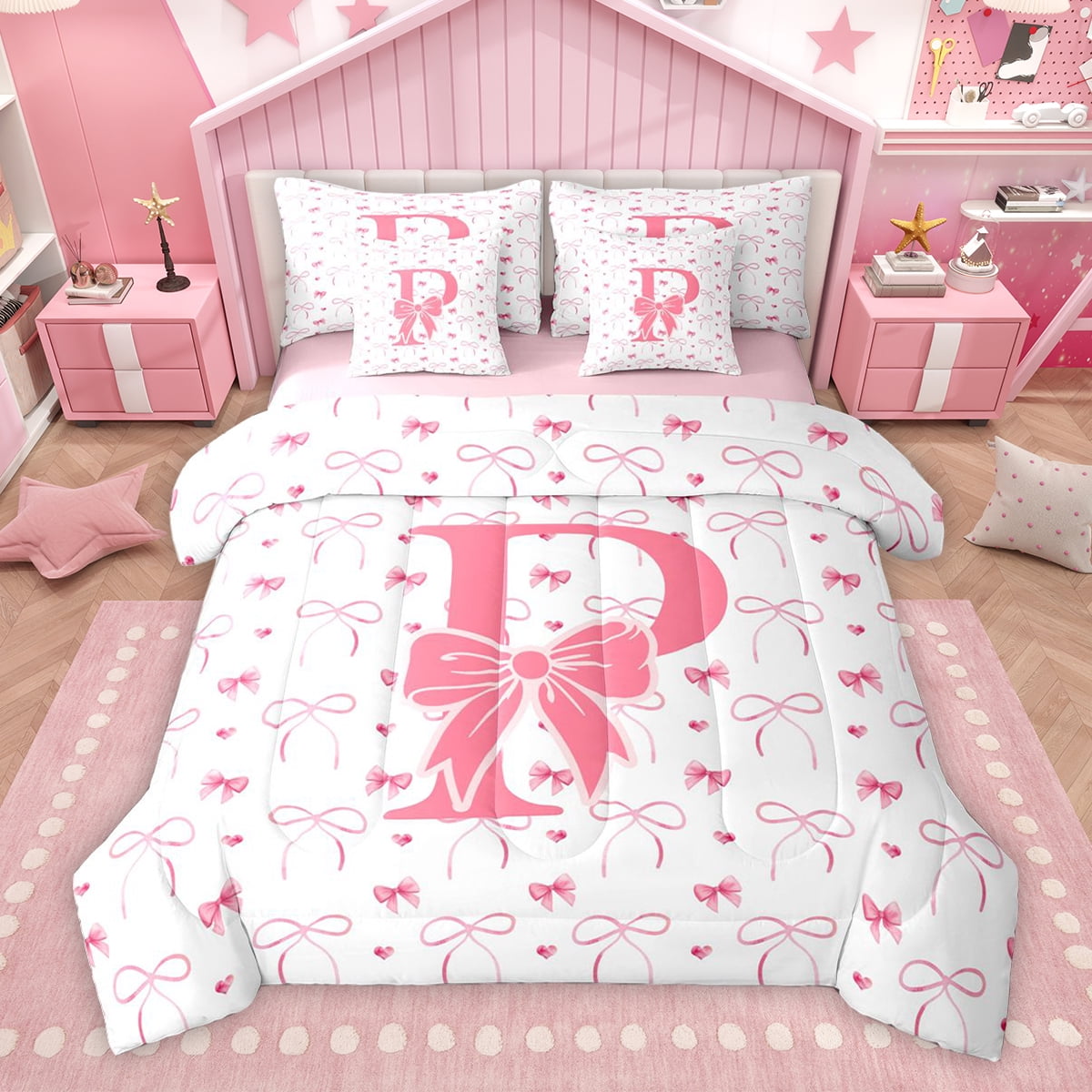 Homewish Ribbon Monogrammed P Bedding Comforter Set 7 Pieces for Teen ...