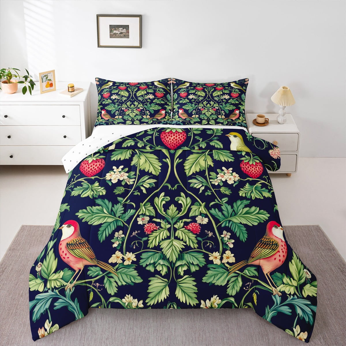 Manfei Robin Bedding Comforter Set,Strawberry Leaves Twin Comforter ...