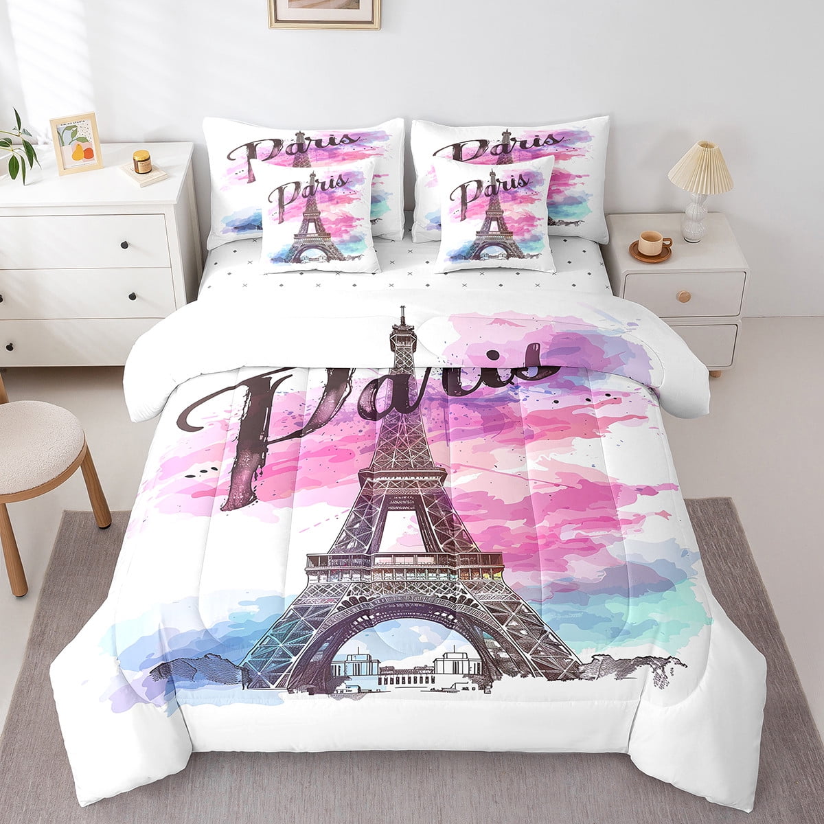 Manfei Romance Paris Bedding King Size,French Eiffel Tower Comforter ...
