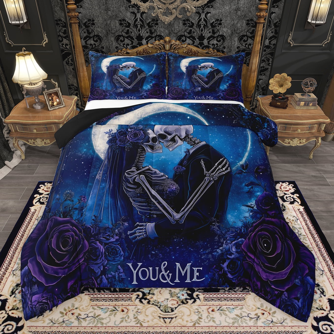 Manfei Romantic Couple Skull Queen Comforter Set for Lover, Romantic ...